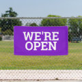 Purple we're open template business banner sign | Zazzle