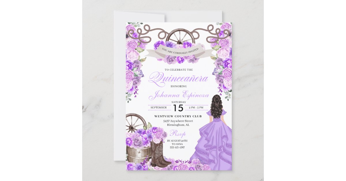 Purple Western Charra Ranchero Quinceanera Invitation | Zazzle