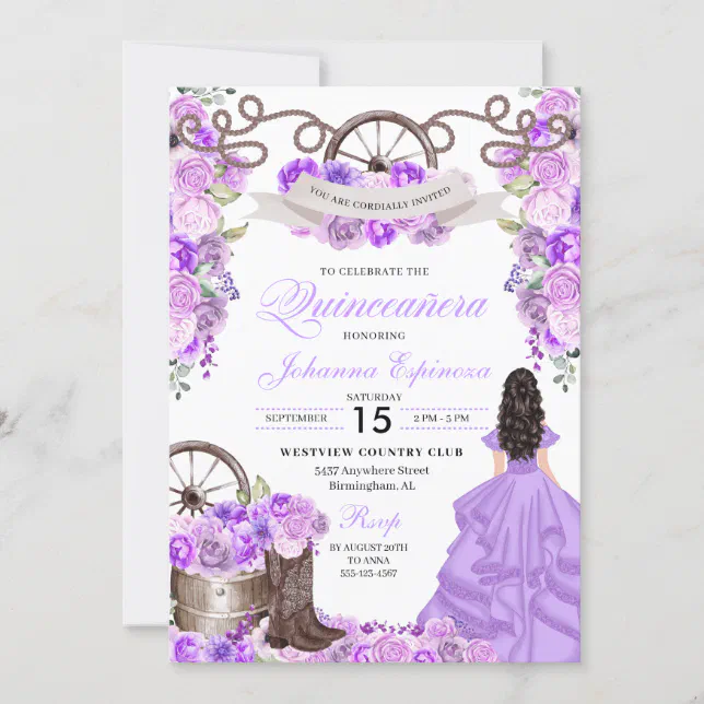 Purple Western Charra Ranchero Quinceanera Invitation | Zazzle