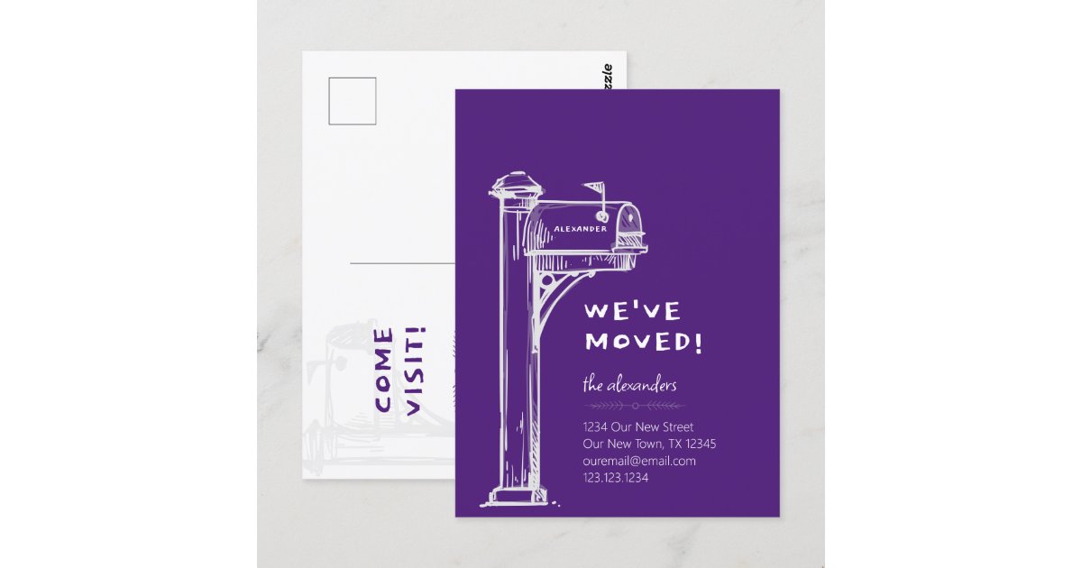 Purple We've Moved Distressed Mailbox Moving Postcard | Zazzle