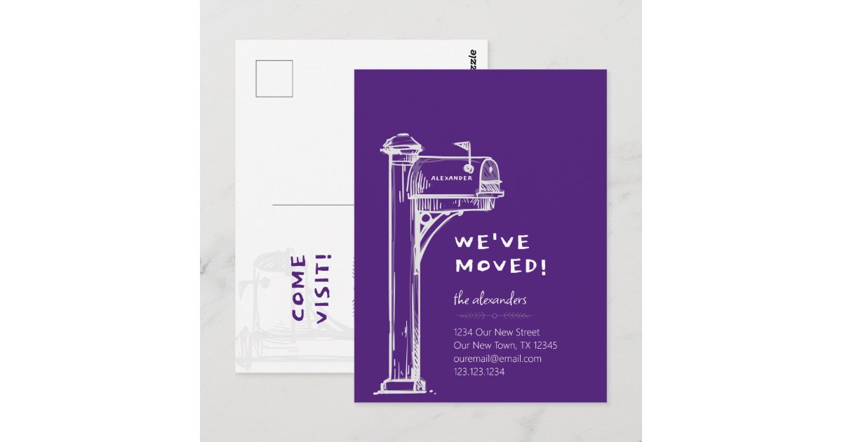 Purple We've Moved Distressed Mailbox Moving Postcard | Zazzle