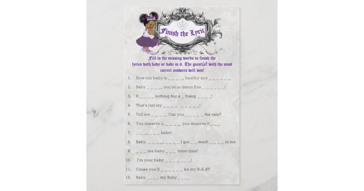 Purple|White African Princess Baby Shower Game Flyer | Zazzle Purple|White African Princess Baby Shower Game Flyer | Zazzle