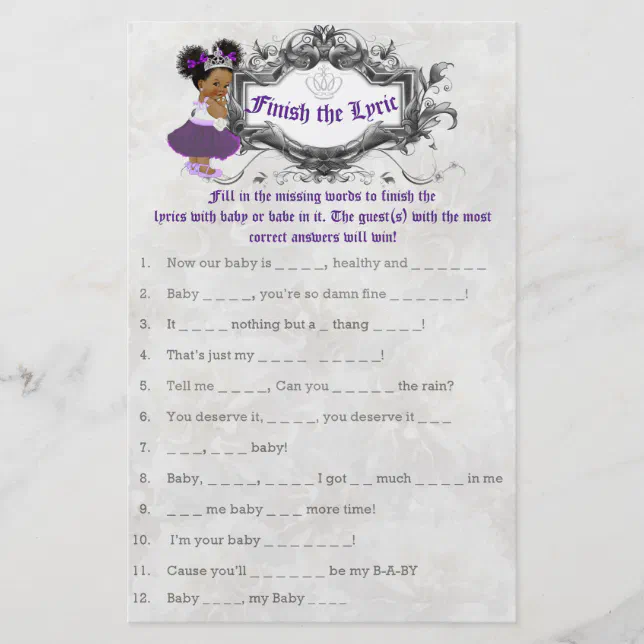 Purple|White African Princess Baby Shower Game Flyer | Zazzle Purple|White African Princess Baby Shower Game Flyer | Zazzle