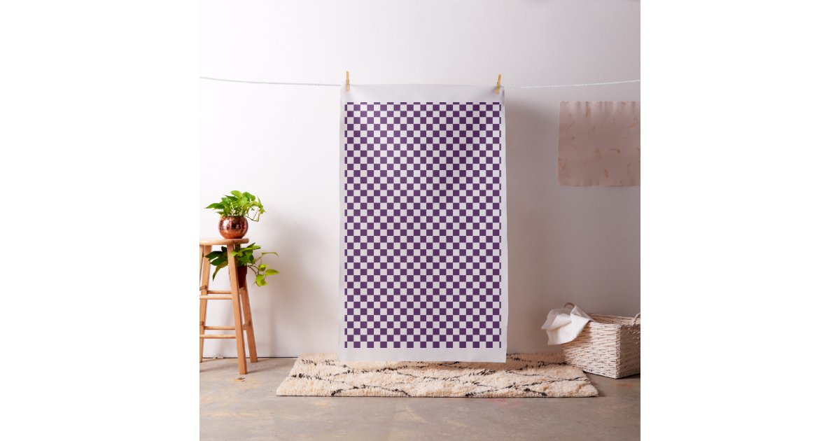 Purple White Checkered Checkerboard Square Pattern Fabric | Zazzle