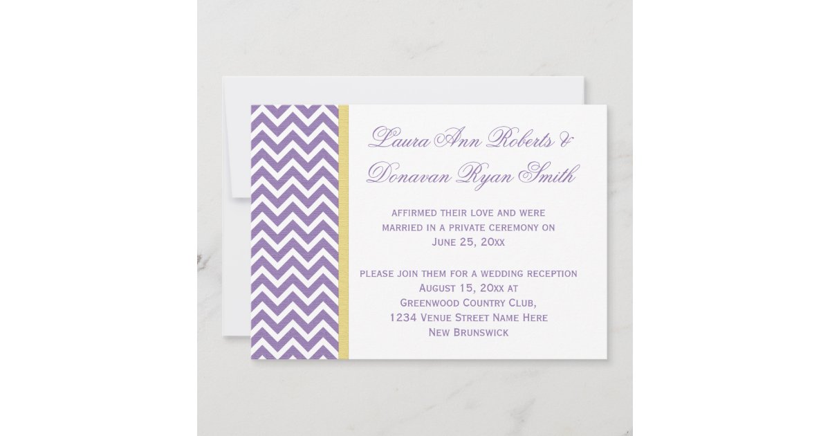 Purple White Chevron Yellow Ribbon Reception Only Invitation | Zazzle
