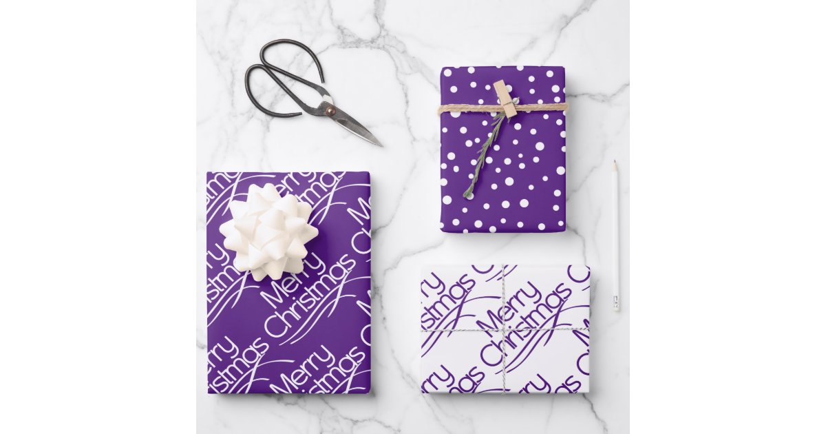 Purple white Christmas typography and dots holiday Wrapping Paper ...