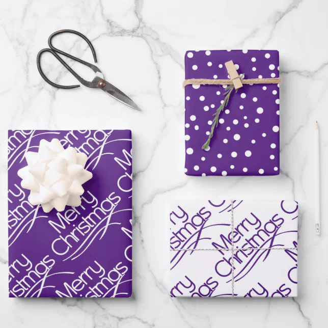 Purple white Christmas typography and dots holiday Wrapping Paper ...