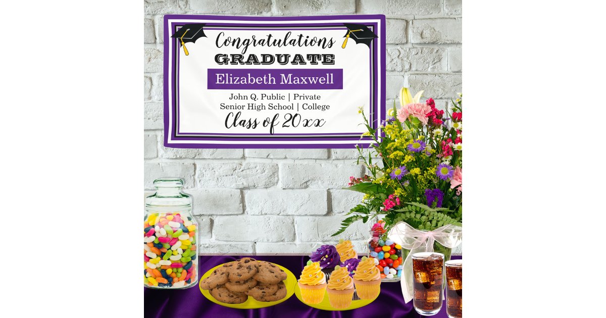 Purple | White Congratulations Graduate Graduation Banner | Zazzle
