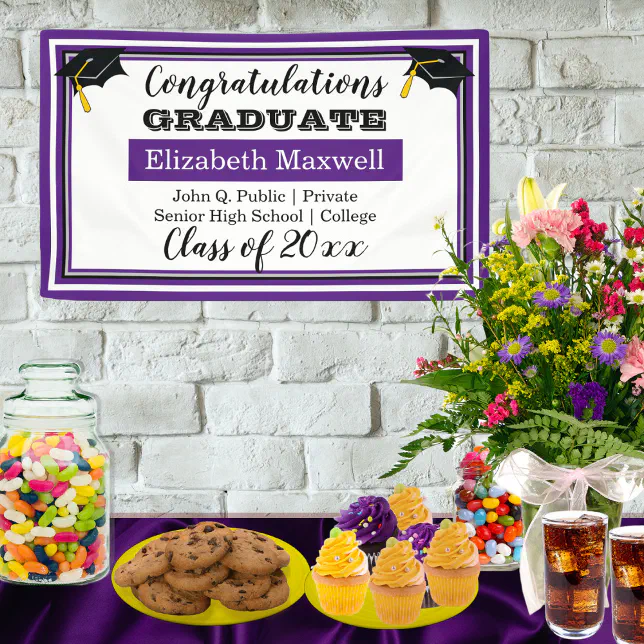 Purple | White Congratulations Graduate Graduation Banner | Zazzle