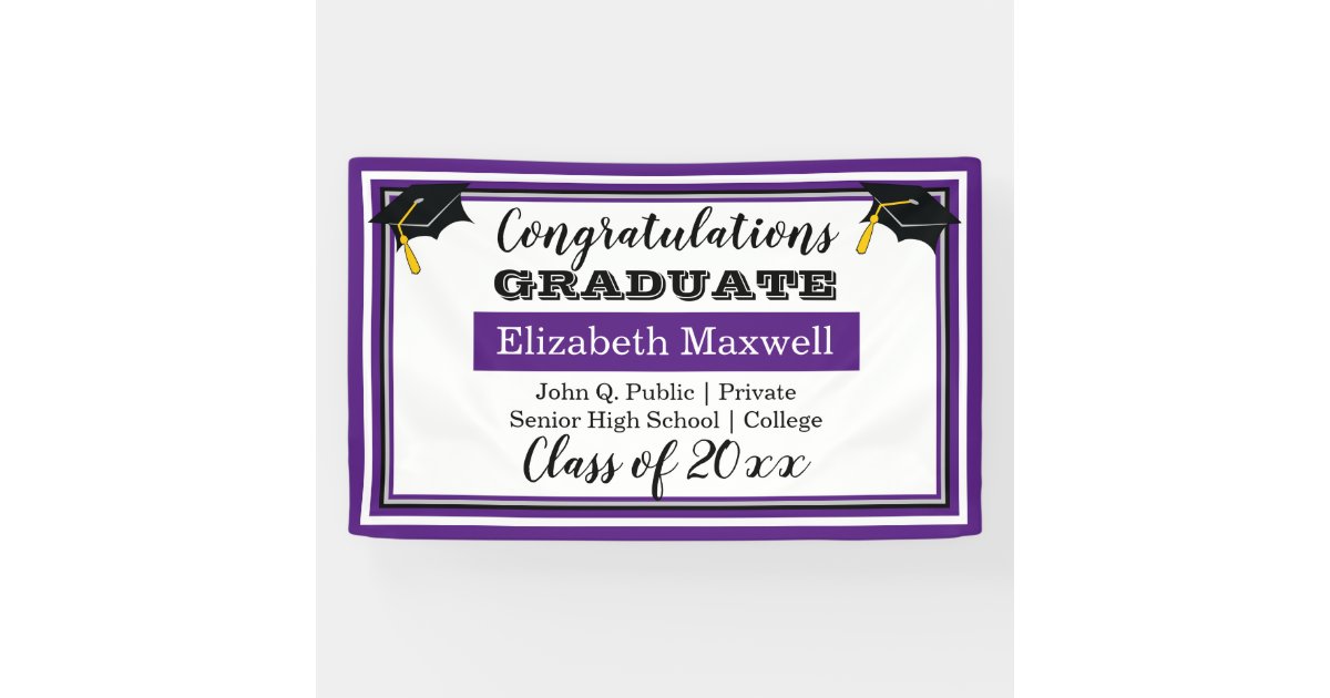 Purple | White Congratulations Graduate Graduation Banner | Zazzle
