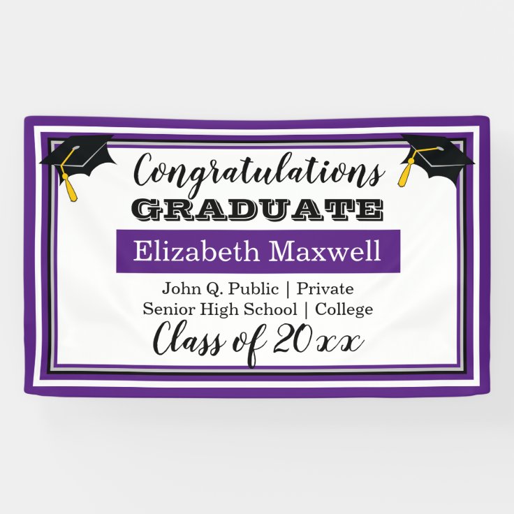 Purple | White Congratulations Graduate Graduation Banner | Zazzle