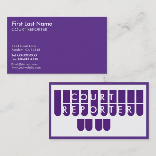Purple white court reporter custom business cards | Zazzle