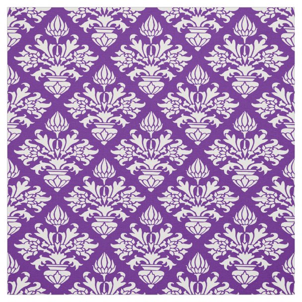 Purple Floral Damask Fabric | Zazzle