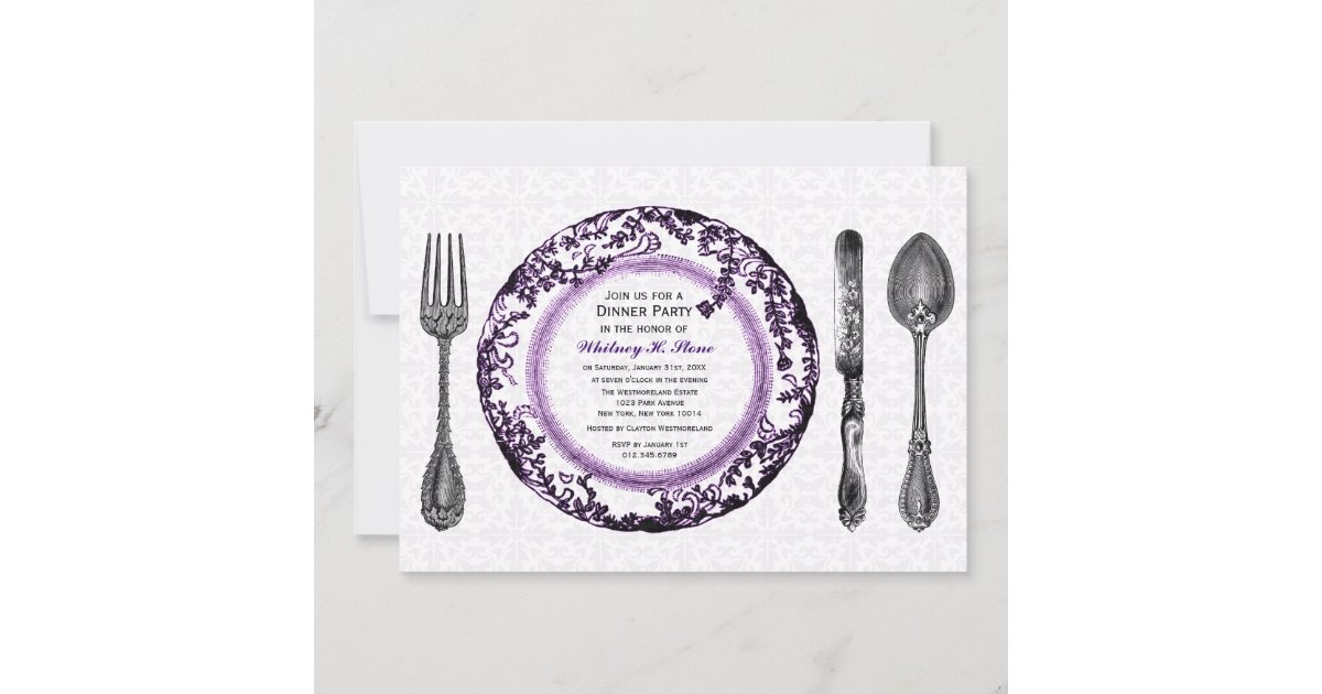 Purple White Fine Dining Dinner Party Invitation | Zazzle