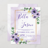 Purple White Floral Gold Frame Wedding Invitation | Zazzle
