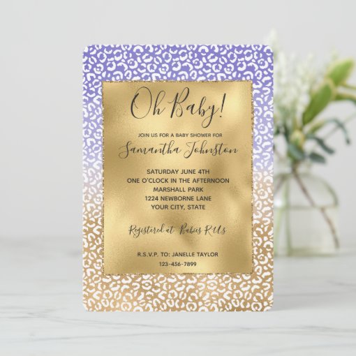 Purple White Gold Ombre Leopard Print Invitation | Zazzle