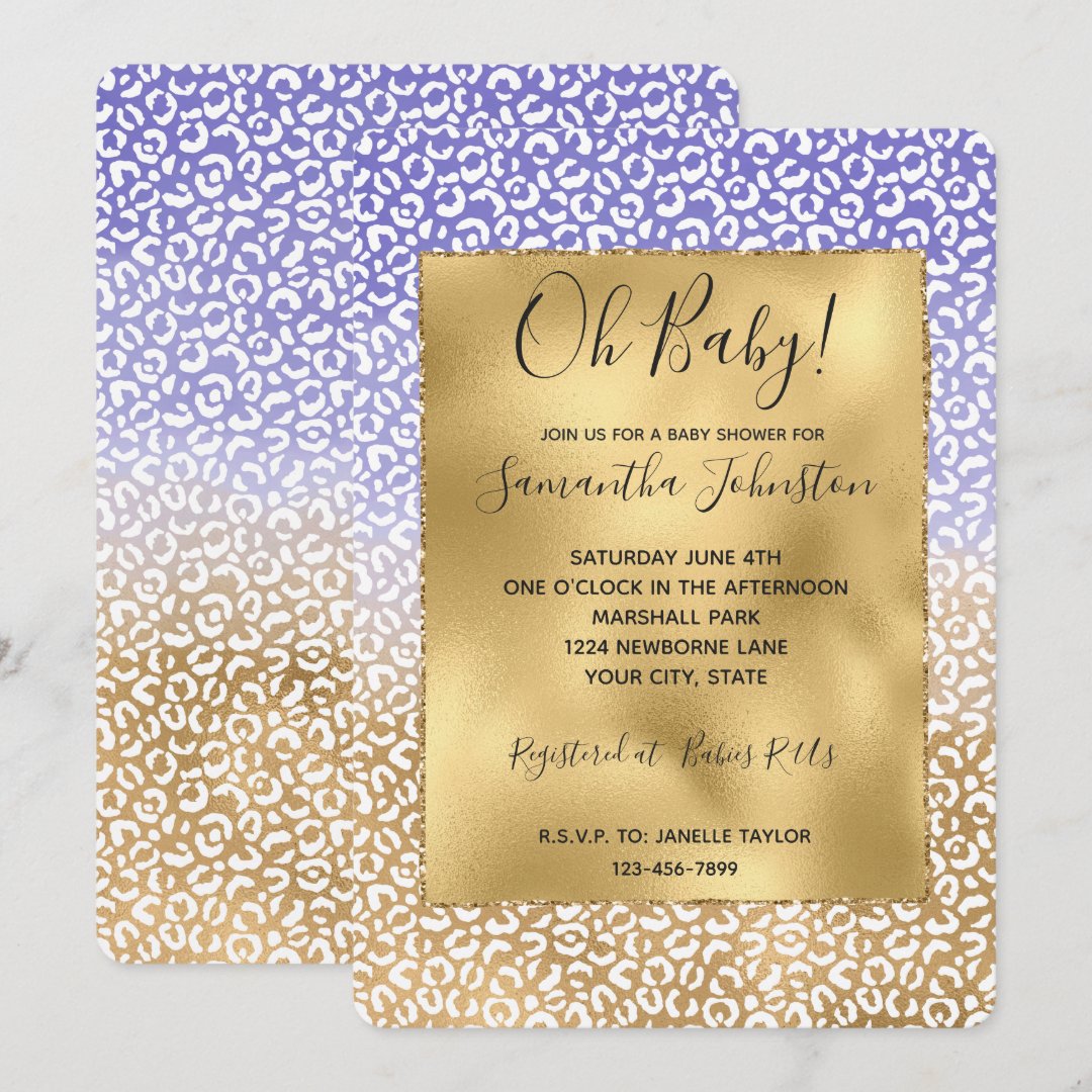 Purple White Gold Ombre Leopard Print Invitation | Zazzle
