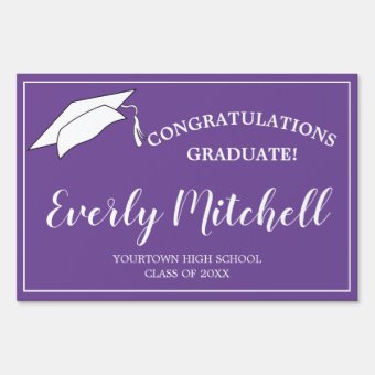 Purple White Graduation Cap Congratulations Sign | Zazzle
