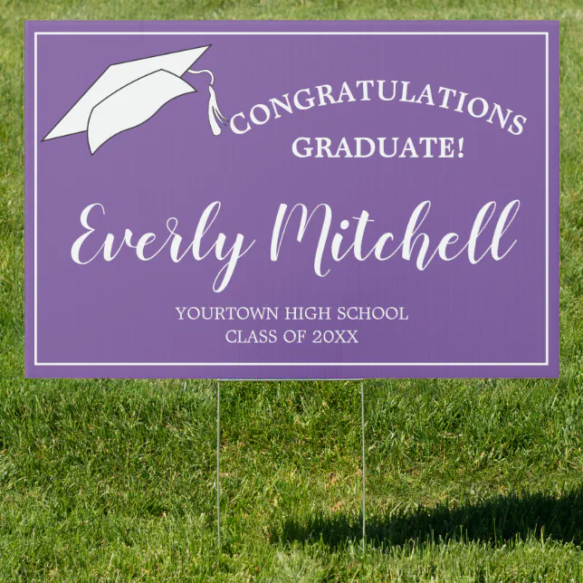 Purple White Graduation Cap Congratulations Sign | Zazzle