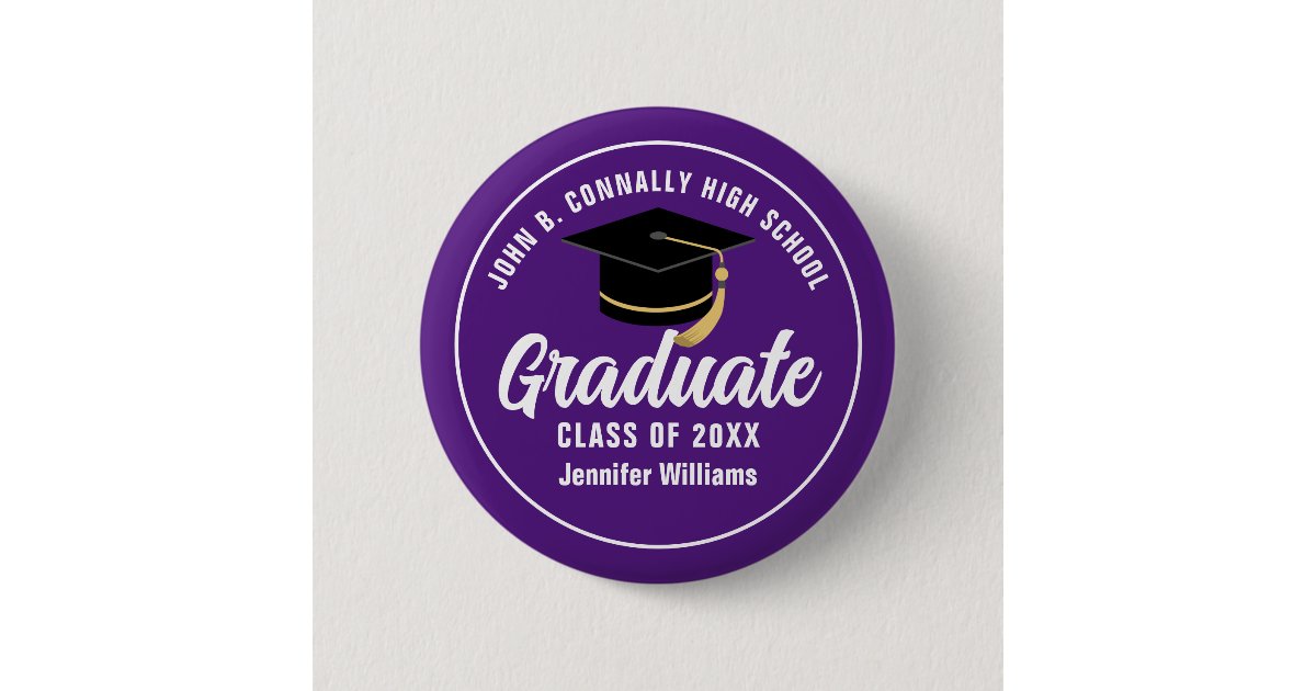 Purple White High School Graduate Custom Name Tag Button | Zazzle