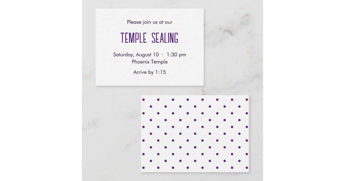 Purple & White Polka Dot Temple Sealing Invitation | Zazzle