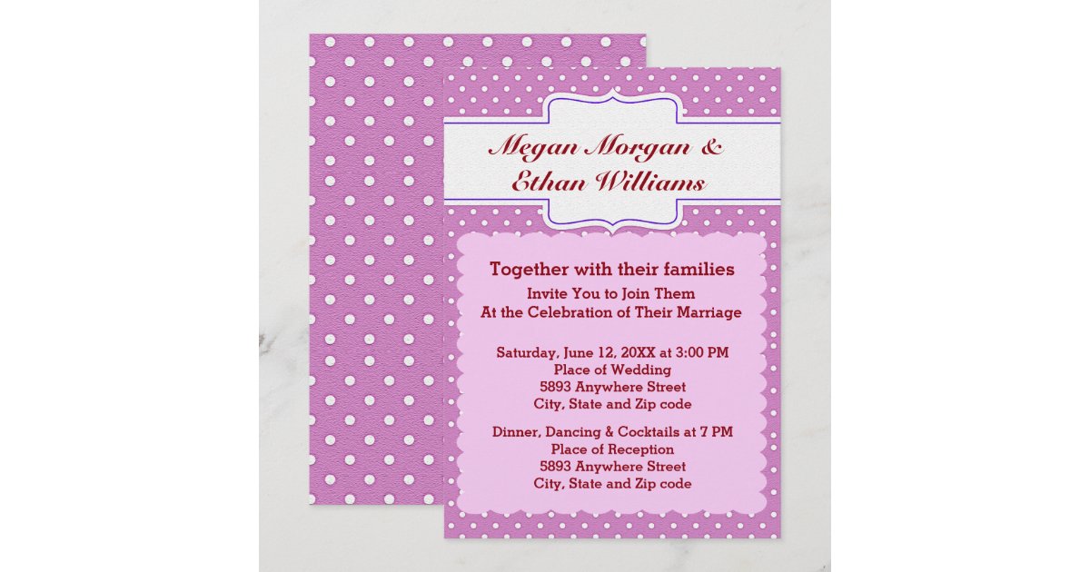 Purple & White Polka Dots Wedding Invitation | Zazzle