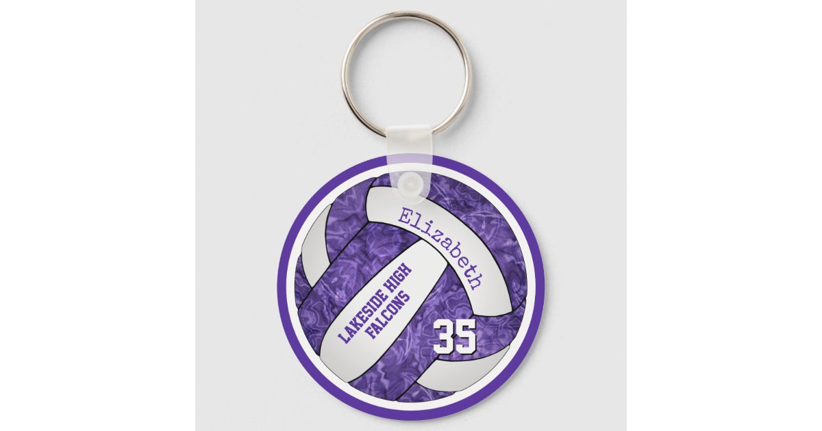 purple white school team colors girls volleyball keychain | Zazzle