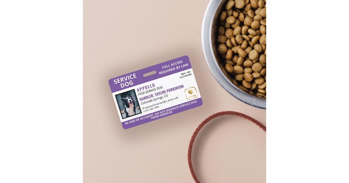 Purple White Service Dog Logo & Photo ID Badge | Zazzle