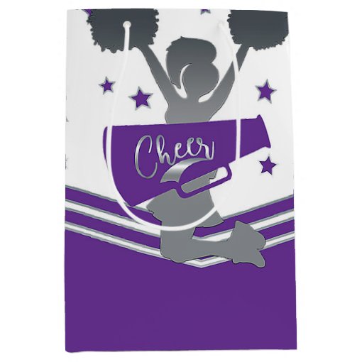 Purple & White Stars Cheer Cheer-leading Party Medium Gift Bag | Zazzle