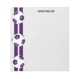 purple white team colors soccer coach custom notepad | Zazzle