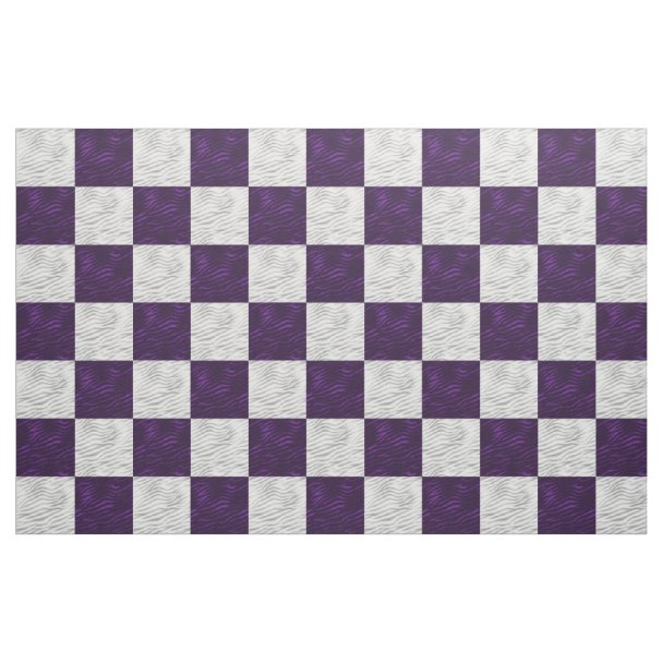 Purple White Checkered Checkerboard Square Pattern Fabric | Zazzle