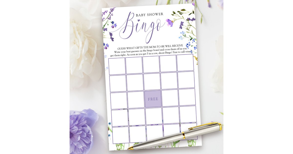 Purple Wildflower Baby Shower Bingo Game | Zazzle