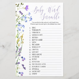Purple Wildflower Baby Word Scramble Shower Game | Zazzle