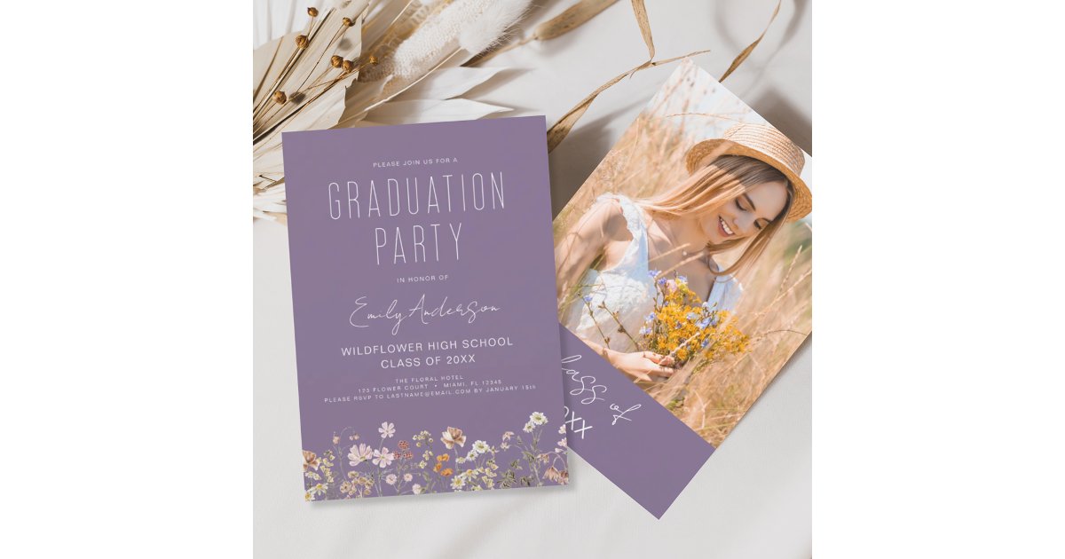Purple Wildflower Graduation Party Boho Bloom Invitation | Zazzle