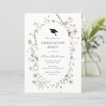 Purple Wildflower Graduation Party Invitation | Zazzle