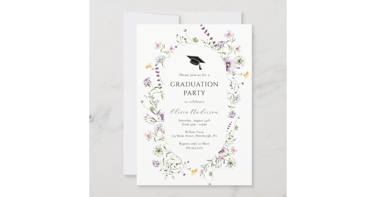Purple Wildflower Graduation Party Invitation | Zazzle