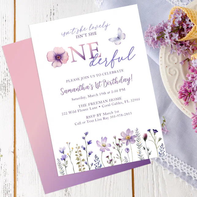 Purple Wildflower Onederful First Birthday Invitation | Zazzle Purple Wildflower Onederful First Birthday Invitation | Zazzle