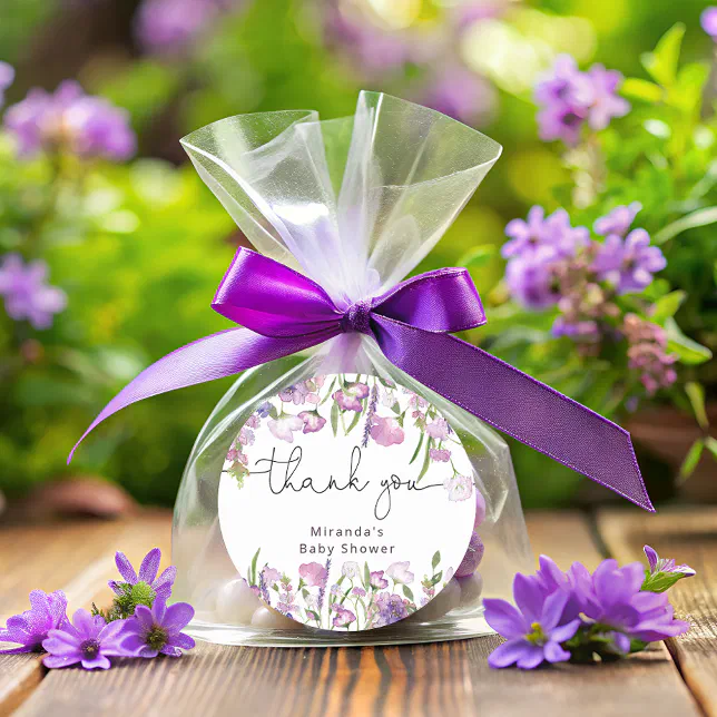 Purple Wildflower Thank You Classic Round Sticker | Zazzle