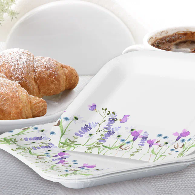 Purple Wildflower Theme Delicate Floral Border Paper Plates | Zazzle