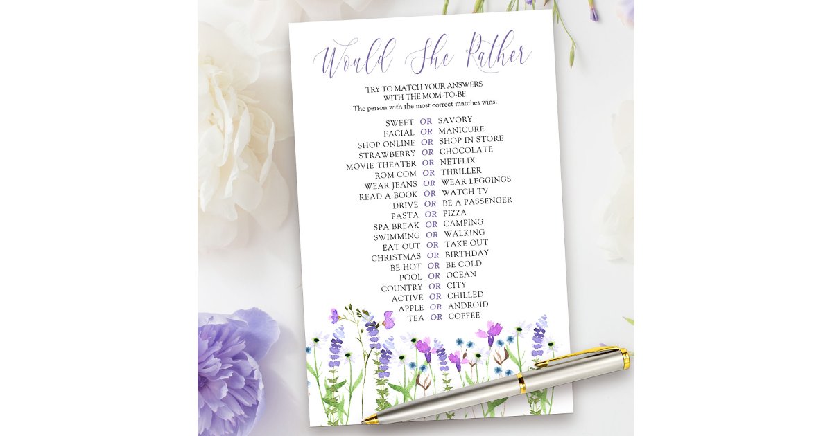 Purple Wildflower Would She Rather Shower Game | Zazzle