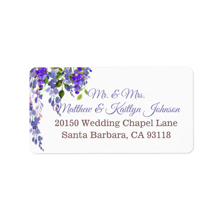 Purple Wisteria Floral Modern Wedding Label | Zazzle