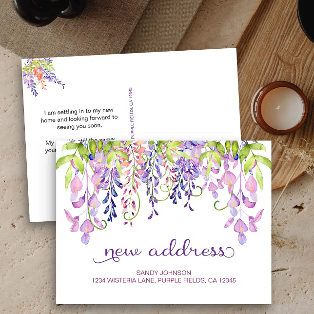 Purple Wisteria Floral My New Address Announcement Postcard | Zazzle