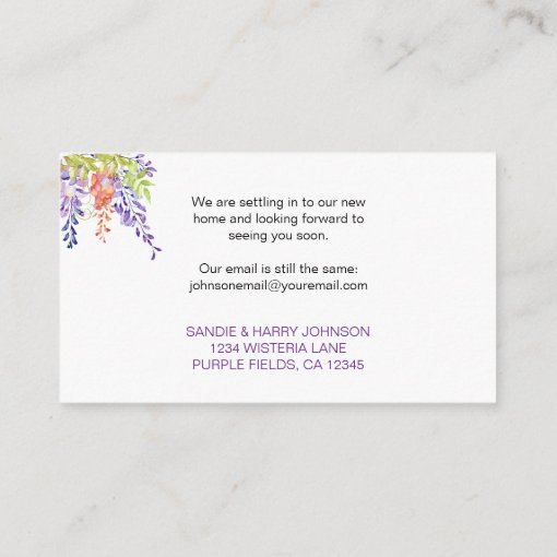 Purple Wisteria Watercolor Floral New Address Enclosure Card | Zazzle
