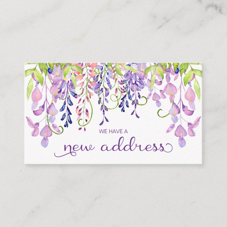 Purple Wisteria Watercolor Floral New Address Enclosure Card | Zazzle