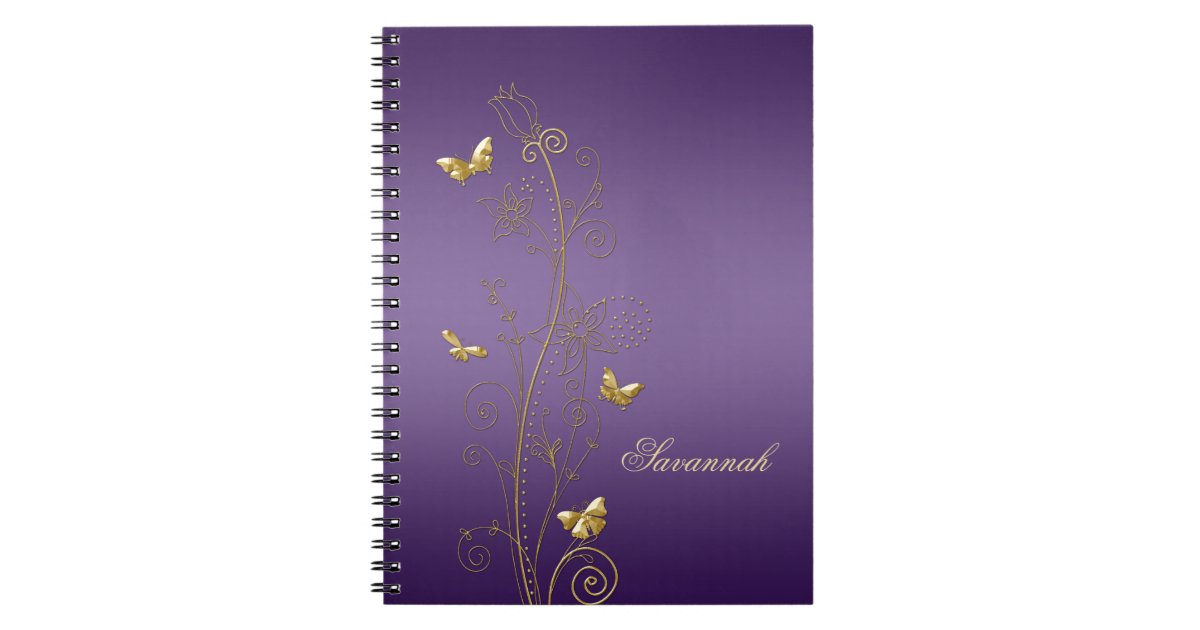 Purple With Gold Floral Butterflies Notebooks | Zazzle