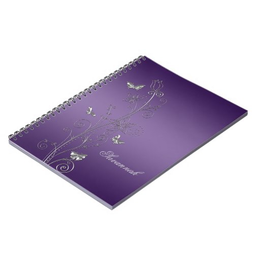 Purple With Silver Floral Butterflies Notebooks | Zazzle