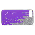 Purple with Silver Glitter Drips iPhone 8 Case | Zazzle