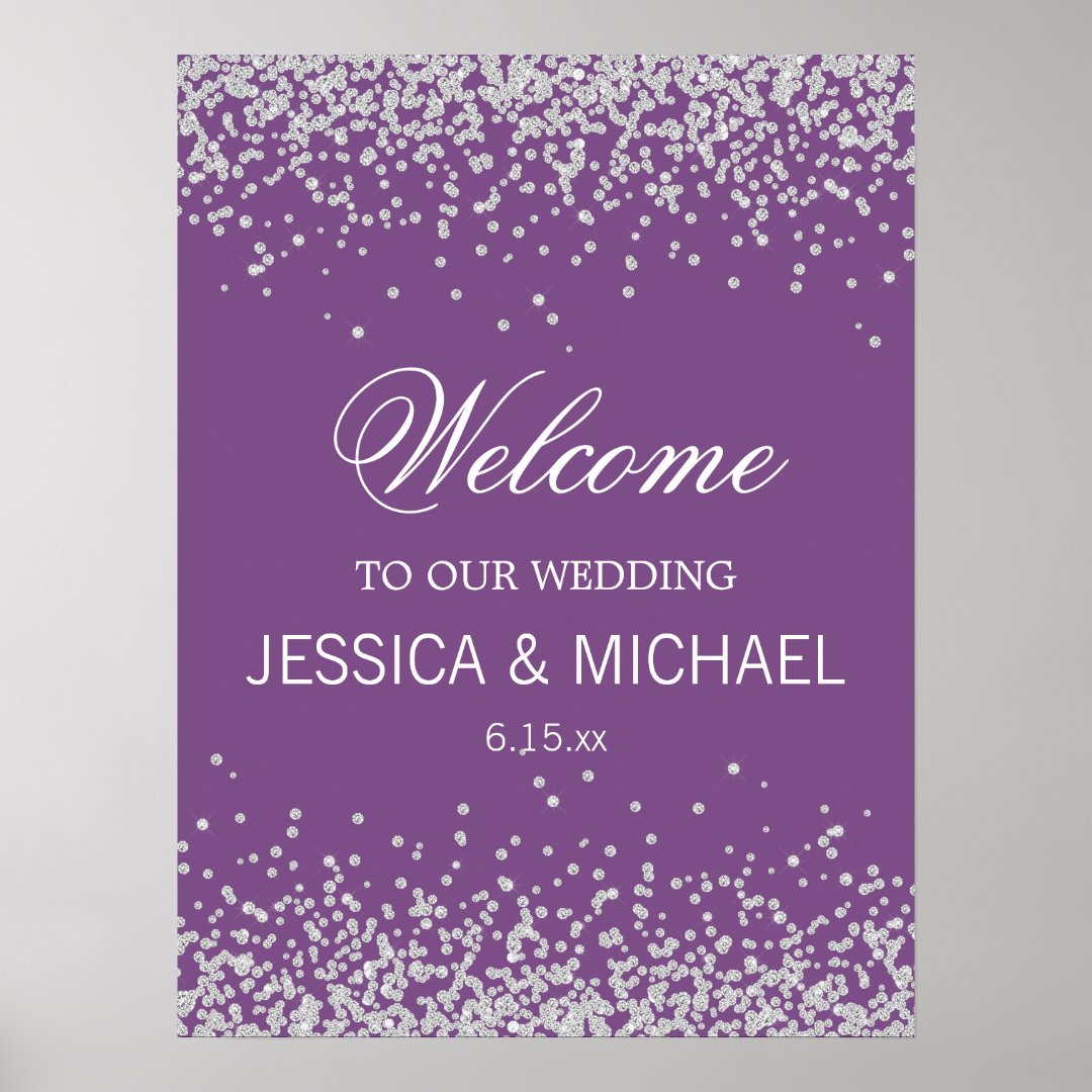 Purple with Sparkling Silver Glitter Wedding Poster | Zazzle