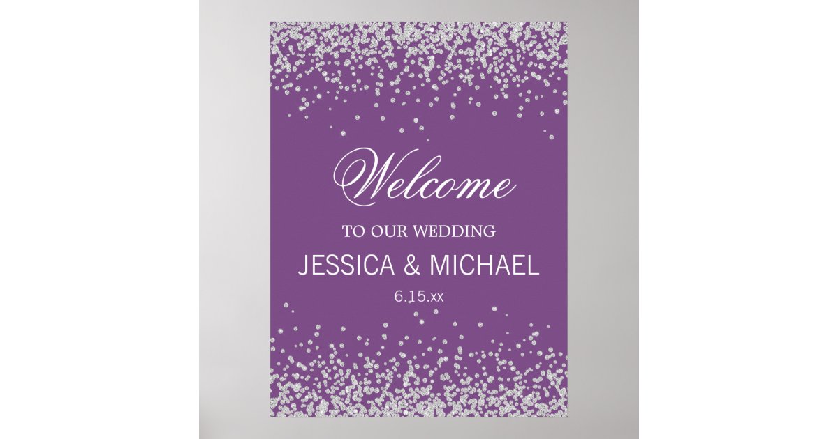 Purple with Sparkling Silver Glitter Wedding Poster | Zazzle