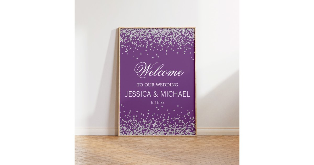 Purple with Sparkling Silver Glitter Wedding Poster | Zazzle